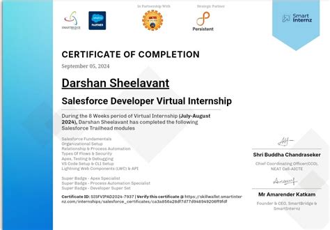 Salesforce Trailhead Internship Smartbridge Darshan Sheelavant