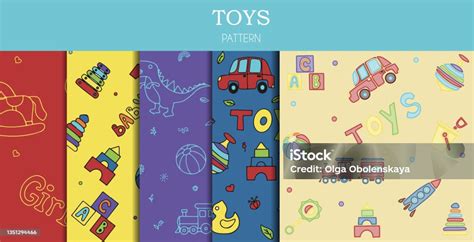 장난감과 낙서 원활한 패턴의 벡터 세트 베이비 샤워 또는 스크랩북에 대한 장난감 아이콘의 손 그리기 컬렉션 어린이를위한 귀여운 일러스트 0명에 대한 스톡 벡터 아트 및 기타