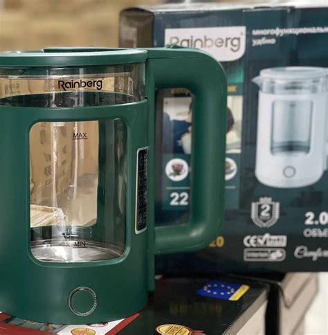 Дисковый стекляный электрочайник Rainberg Мощный электрический Зеленый чайник бытовой для дома