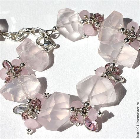 Купить Браслет Розовый кристалл бледно розовый браслет с камнями розовый кварц розовый