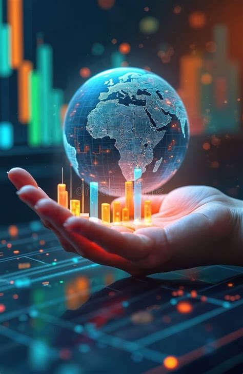 Hand Holds Digital Globe With Bar Chart Interactive Global Trade Commerce Visual