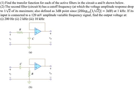 Solved Find The Transfer Function For Each Of The Active Filters In The Circuits A And B Shown