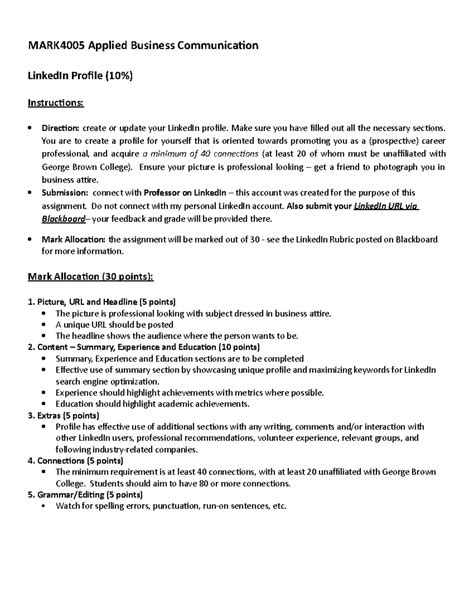 linkedin assignment and outline mark4005 applied business