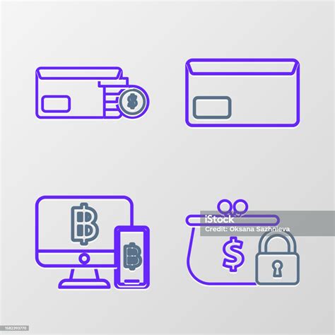 자물쇠가 달린 닫힌 지갑 컴퓨터 모니터 휴대 전화 및 비트 코인 봉투 및 달러 기호 아이콘을 설정합니다 벡터 0명에 대한 스톡 벡터 아트 및 기타 이미지 Istock