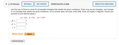 Solved 3 Points SPRECALC8 6 5 028 Use The Law Of Sines Chegg Com