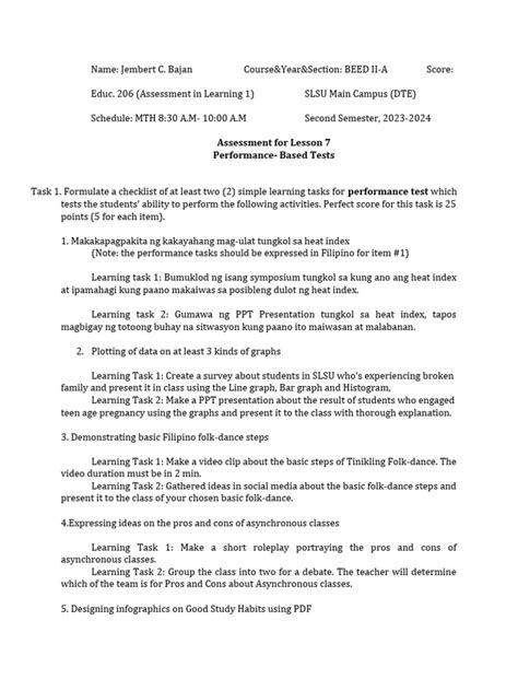 Assessment 7 Performance Based Test Pdf Rubric Academic