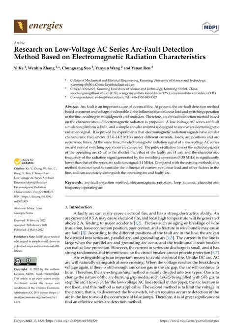 Pdf Research On Low Voltage Ac Series Arc Fault Detection Method Based On Electromagnetic