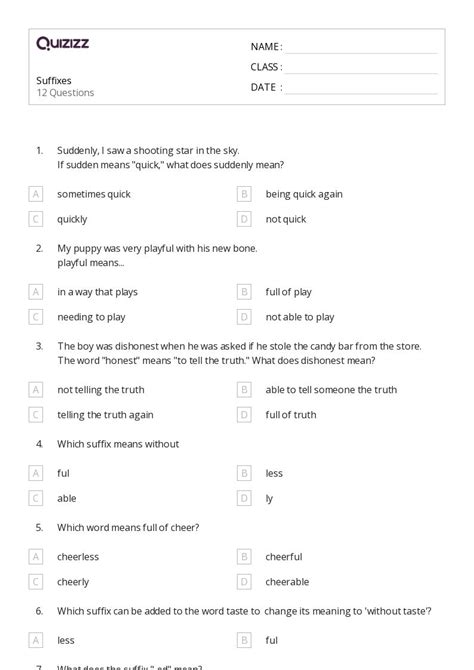 50 Suffixes Worksheets For 5th Grade On Quizizz Free And Printable