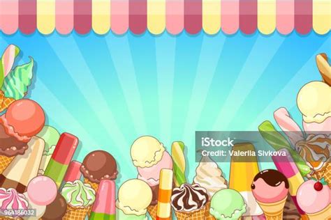 아이스크림 포스터입니다 밝은 색된 아이스크림 와플 콘 아름 다운 배경에 아이스 웹 광고 배너 포스터 전단지 명함에 대 한 만화 그림 벡터 일러스트입니다 냉동된에 대한 스톡