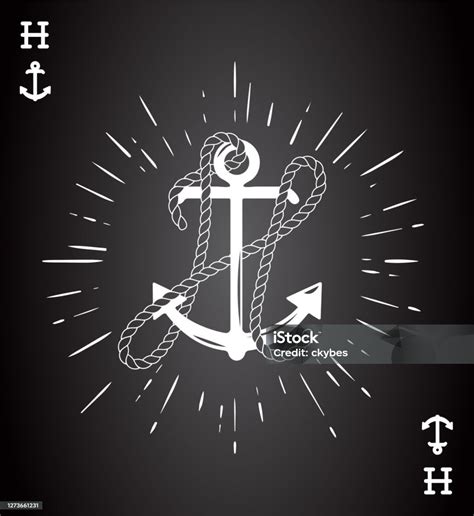 선박 로프로 만든 앵커와 편지빈티지 라벨 의류 티셔츠 또는 포스터 디자인 카드 스타일을 재생 모노그램 벡터 그림입니다 골동품에 대한 스톡 벡터 아트 및 기타 이미지 Istock