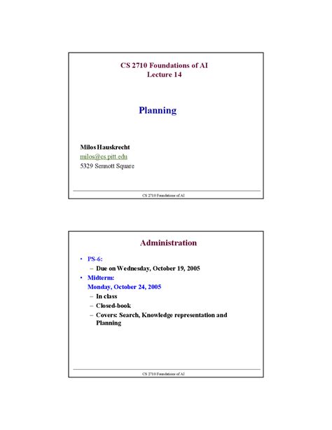 Lecture Slides On Planning Foundations Of Artificial Intelligence Cs 2710 Docsity
