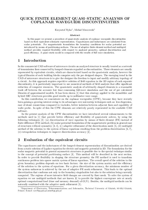 Pdf Quick Finite Element Quasi Static Analysis Of Coplanar Waveguide Discontinuities