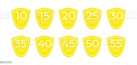 자외선 차단제 제품의 아이콘입니다 흰색 배경에 격리 된 플랫 Spf 자외선 차단 아이콘 세트입니다 Spf 30 50 태양 자외선