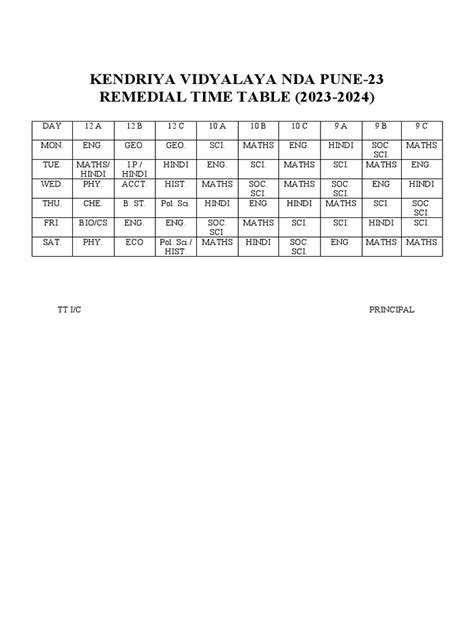 Remedial Time Table 2023 24 Pdf