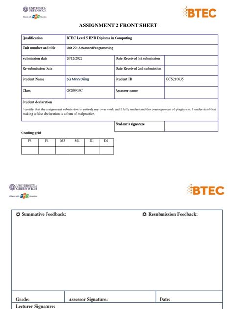 Unit 20 Assignment Brief 2 Pdf Class Computer Programming