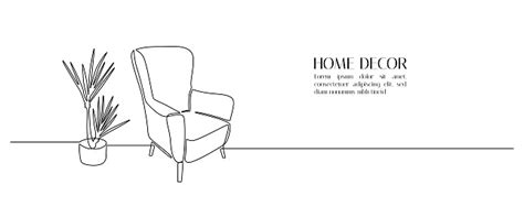 하나의 연속적인 선 그리기에 홈 인테리어 현대 가구 안락 의자 가정의 꽃은 단순한 선형 스타일입니다 편집 가능한 획 낙서 벡터 그림 거실에 대한 스톡 벡터 아트 및 기타