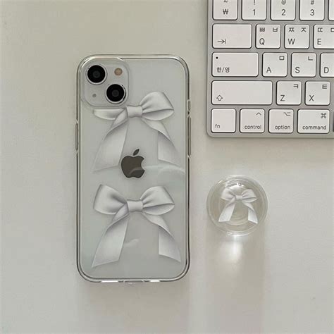 케이스크림 White Ribbon [투명 폰케이스] 화이트 리본 발레코어 아이폰 16 15 14 13 12 11 프로 Pro Pro 플러스 케이스 카드 투명 젤리 하드 커플