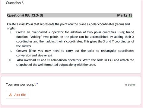 Solved Question 3 Question 03 Clo 3 Marks 15 Create A Class Polar