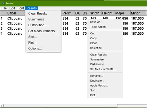 ImageJ Results Table Results Menu Usage Issues Image Sc Forum