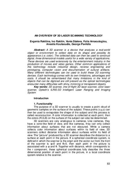 Pdf An Overview Of 3d Laser Scanning Technology
