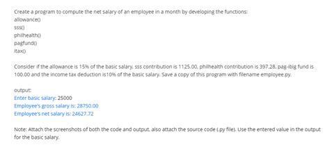 Solved Create A Program To Compute The Net Salary Of An Chegg