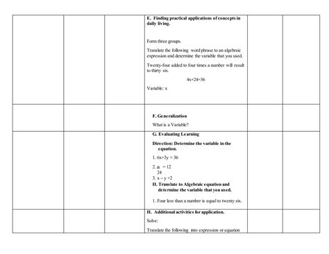 Defining A Variable In An Algebraic Expression And Equation Docx