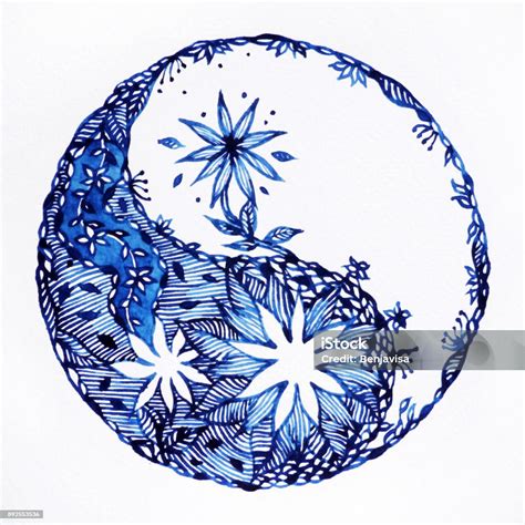 음과 양 기호 수채화 그림 최소한의 디자인 손으로 그린 드로잉 꽃 꽃 패턴 일러스트 건강한 생활방식에 대한 스톡 벡터 아트 및 기타 이미지 건강한 생활방식 그림 그리기