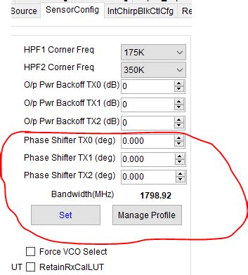MMWAVE STUDIO Clarification On The Phase Shifter Tx Tx Tx In Sensor Config Tab Sensors