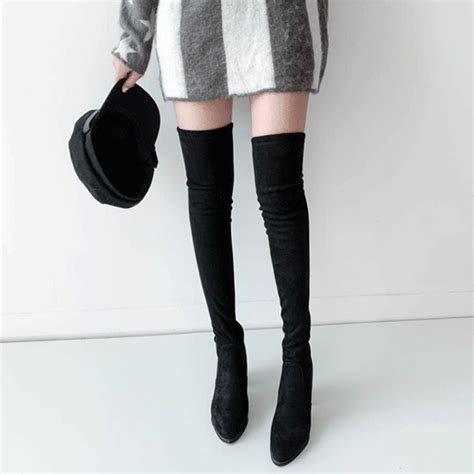 [오늘출발] 8cm 싸이하이 백리본 스웨이드 기모 스판 롱부츠 225~255size 당일발송 에이블리