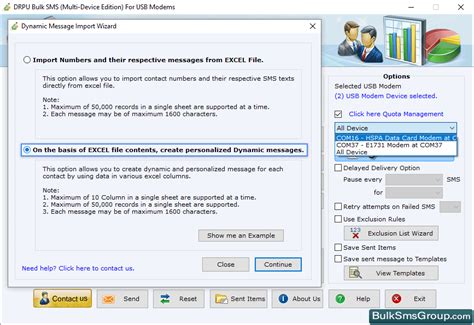 Bulk SMS Software Multi USB Modem Screenshots Shows The Procedure Of SMS Sending Process