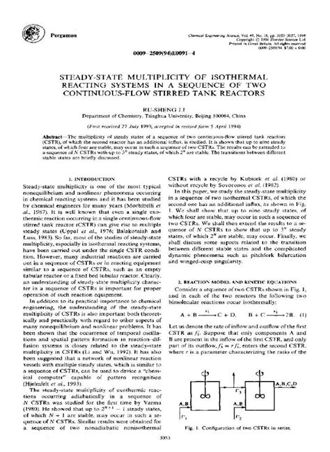 Pdf Steady State Multiplicity Of Isothermal Reacting Systems In A Sequence Of Two Continuous