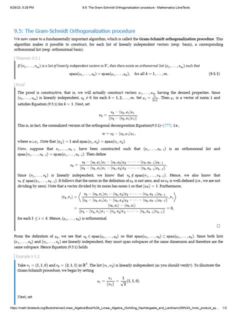 9 5 the gram schmidt orthogonalization procedure mathematics
