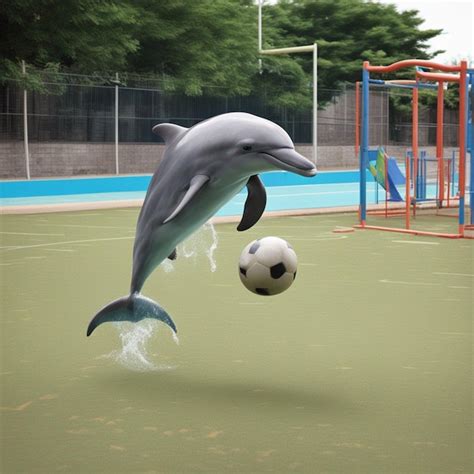 Premium Ai Image Beautiful Dolphin Playing Football In Playground Ai