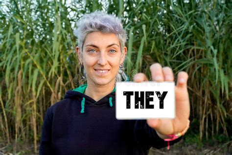 Non Binary Person Claims Gender Identity With A They Poster Stock Image