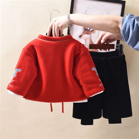 儿童汉服女童冬季喜庆中国风唐装洋气宝宝周岁礼服新年拜年服套装虎窝淘