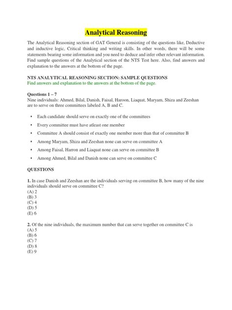 Analytical Reasoning Sample Questions And Answers Pdf Philosophical Methodology Reason