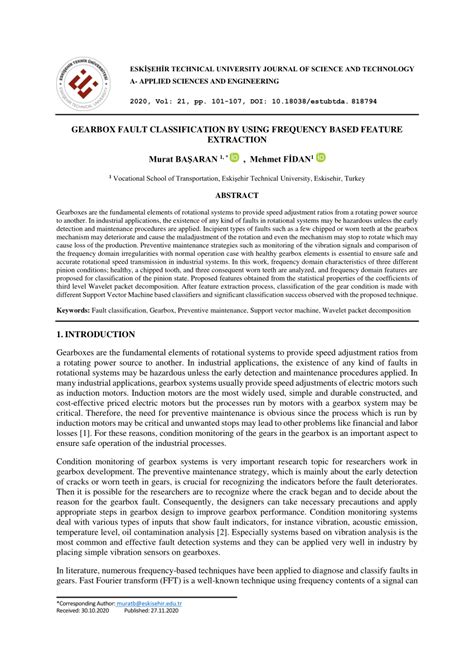 Pdf Gearbox Fault Classification By Using Frequency Based Feature