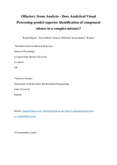 Pdf Olfactory Scene Analysis Does Analytical Visual Processing Predict Superior