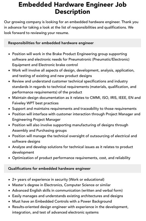 Embedded Hardware Engineer Job Description Velvet Jobs