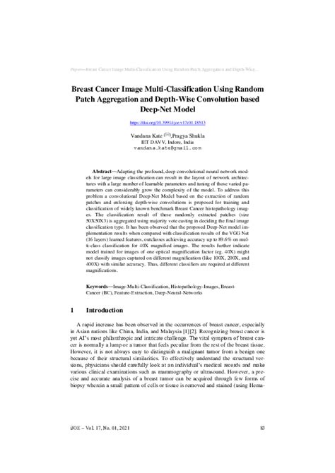 Pdf Breast Cancer Image Multi Classification Using Random Patch Aggregation And Depth Wise