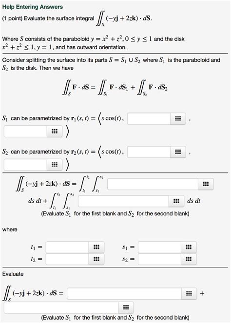 Solved Help Entering Answers Point Evaluate The Surface Chegg Com