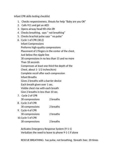 Infant Cpr Skills Testing Checklist Pdf
