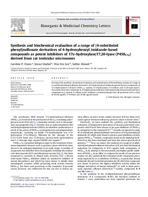 Pdf Synthesis And Biochemical Evaluation Of A Range Of 4 Substituted Phenylsulfonate