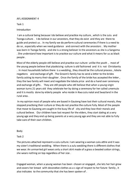 AFL Assignment AFL ASSIGNMENT Task Introduction I Am A Cultural Being Because I Do