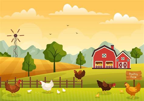 Poultry Farming With Farmer Cage Chicken And Egg Farm On Green Field