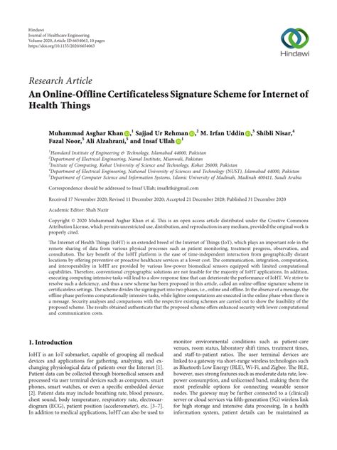 Pdf An Online Offline Certificateless Signature Scheme For Internet Of Health Things