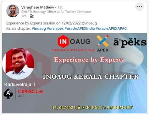 Karkuvelraja Thangamariappan On Linkedin Oracle Orclapex Oracleapexindia Moca