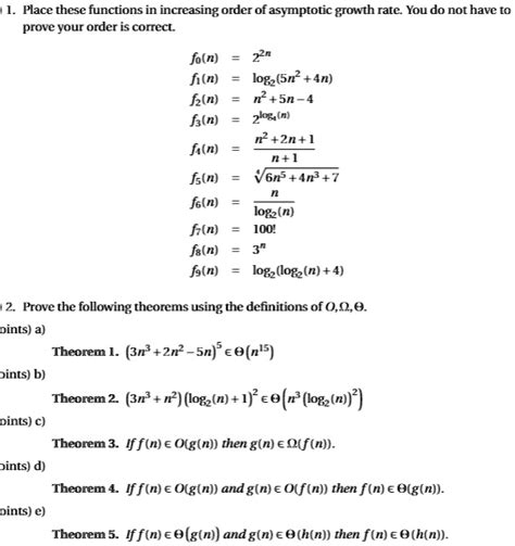 Place These Functions In Increasing Order Of Asymptotic Growth Rate You