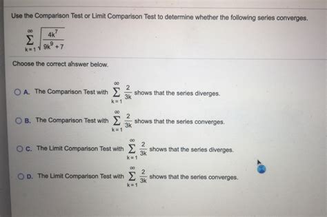 solved use the comparison test or limit comparison test to