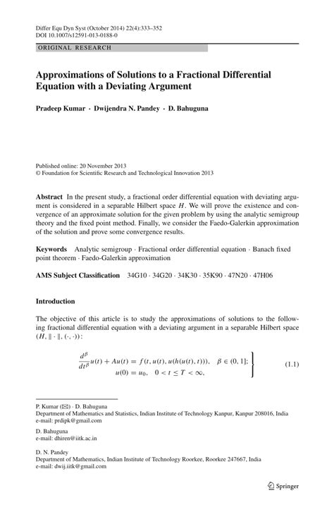 Pdf Approximations Of Solutions To A Fractional Differential Equation With A Deviating Argument
